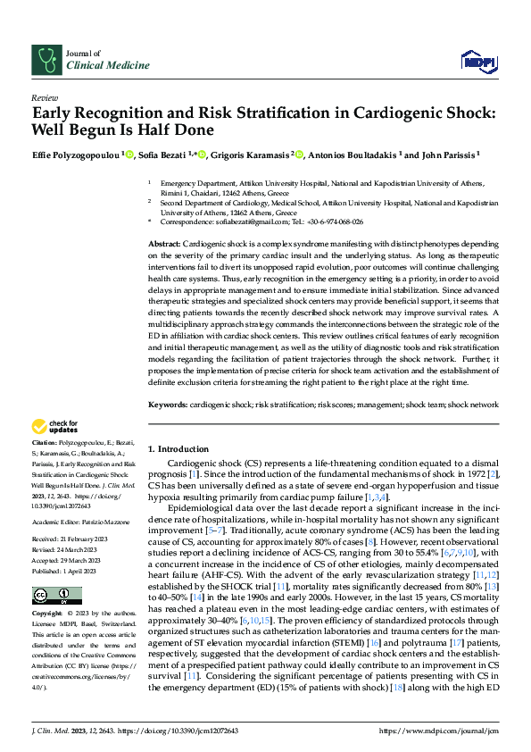 (PDF) Early Recognition and Risk Stratification in Cardiogenic Shock ...