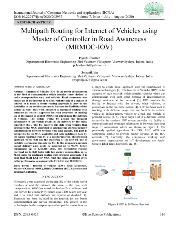 (PDF) Multipath Routing for Internet of Vehicles using Master of Controller in Road Awareness ...