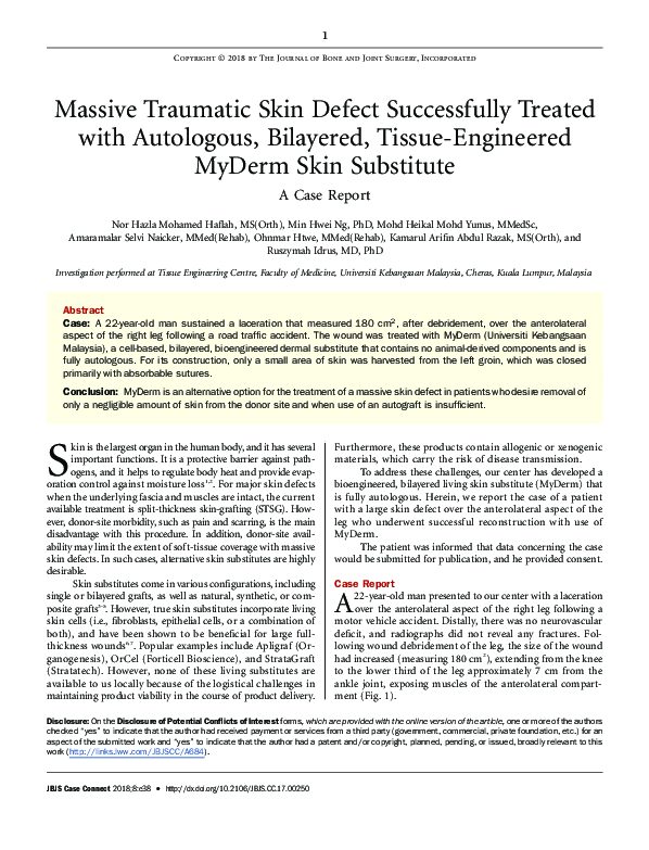(PDF) Massive Traumatic Skin Defect Successfully Treated with ...