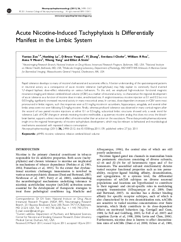 (PDF) Acute Nicotine-Induced Tachyphylaxis Is Differentially Manifest ...