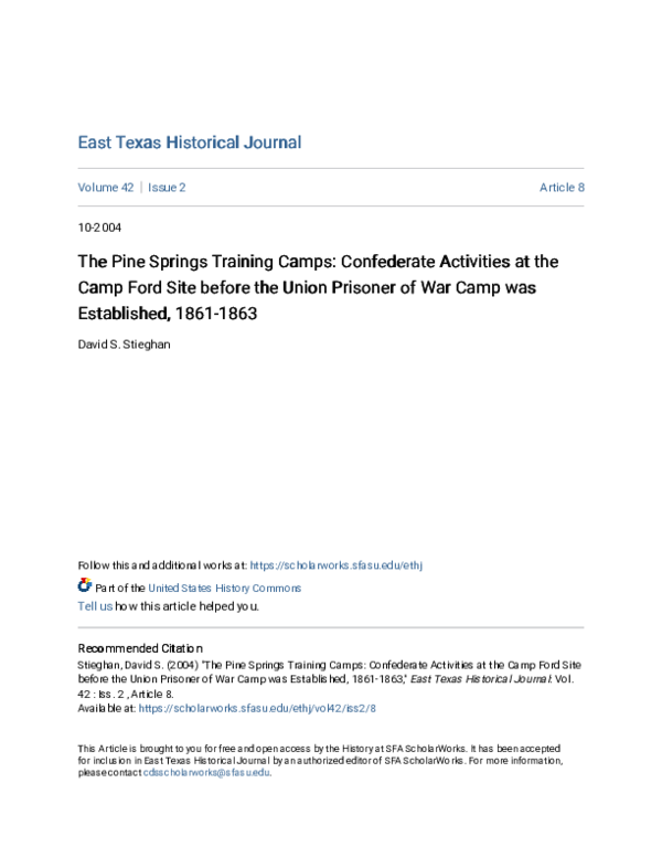 (PDF) The Pine Springs Training Camps: Confederate Activities at the ...