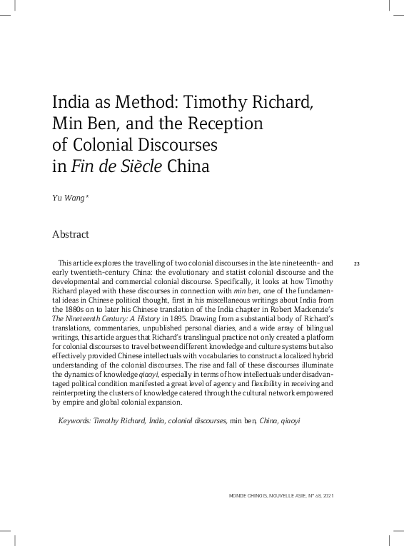 (PDF) India as Method: Timothy Richard, Min Ben, and the Reception of ...