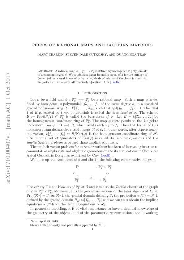 Pdf Fibers Of Rational Maps And Jacobian Matrices Trần Quang Hóa