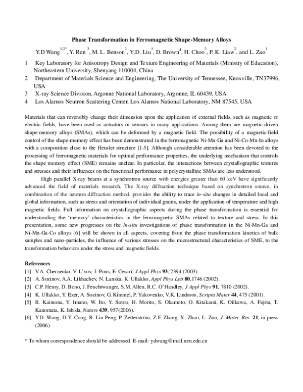 (PDF) D038 Phase Transformation in Ferromagnetic Shape-Memory Alloys