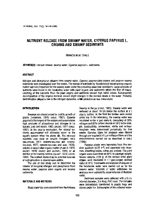 (PDF) Nutrient release from swamp water, Cyperus papyrus L. organs and ...