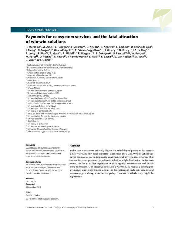 (PDF) Payments for ecosystem services and the fatal attraction of win ...