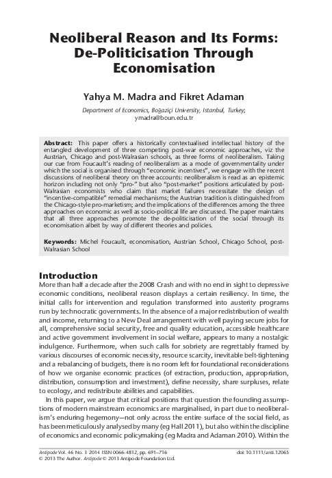 (PDF) Neoliberal reason and its forms:Depoliticization through ...