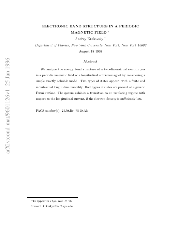 (PDF) Electronic band structure in a periodic magnetic field