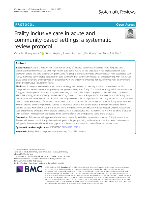(PDF) Frailty inclusive care in acute and community-based settings: a ...