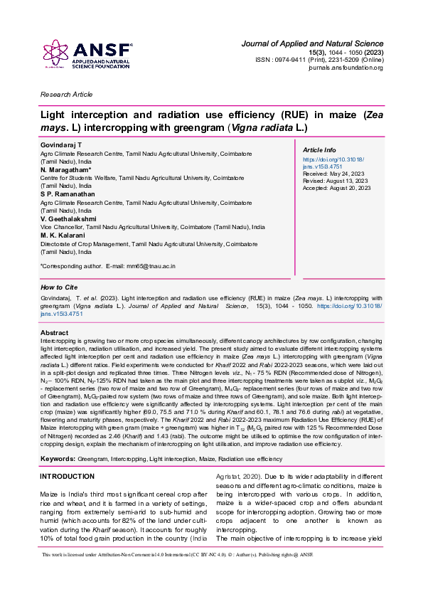 (PDF) Light interception and radiation use efficiency (RUE) in maize ...