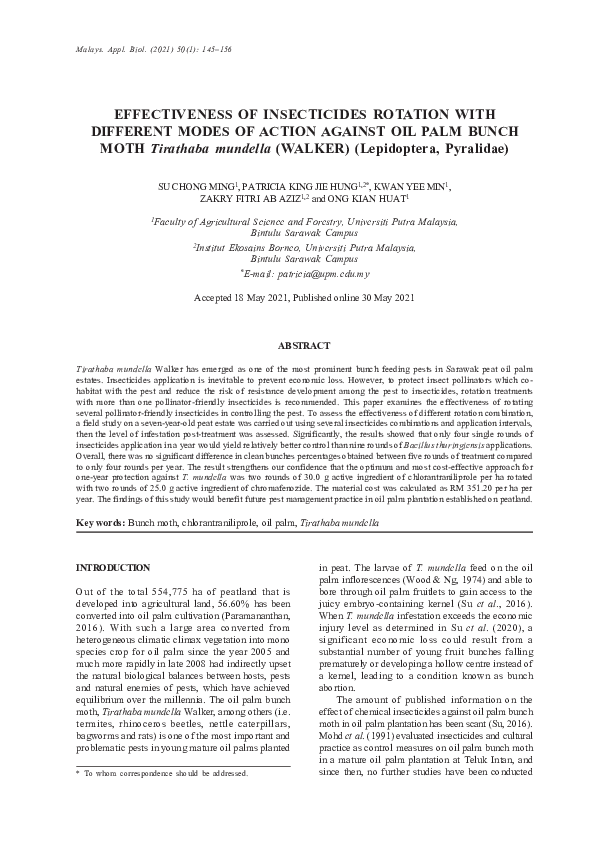 (PDF) EFFECTIVENESS OF INSECTICIDES ROTATION WITH DIFFERENT MODES OF ...