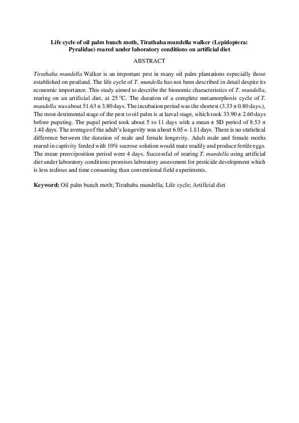 (PDF) Life cycle of oil palm bunch moth, Tirathabamundella walker ...