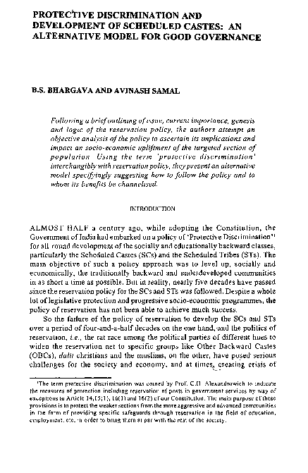 (PDF) Protective Discrimination and Development of Scheduled Casted: An ...