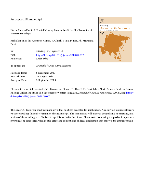 (PDF) North Almora Fault: A crucial missing link in the strike slip ...