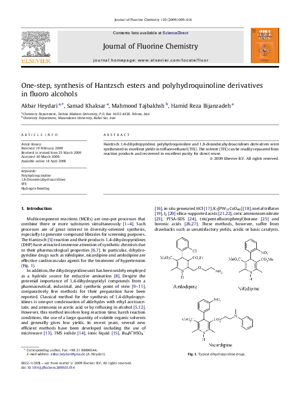 (PDF) One-step, synthesis of Hantzsch esters and polyhydroquinoline ...
