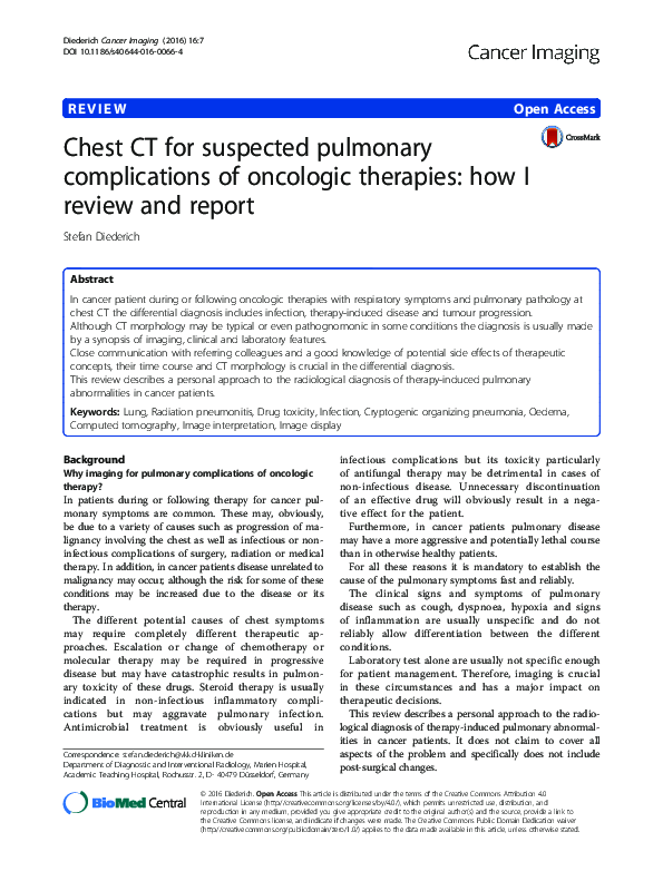 (PDF) Chest CT for suspected pulmonary complications of oncologic ...