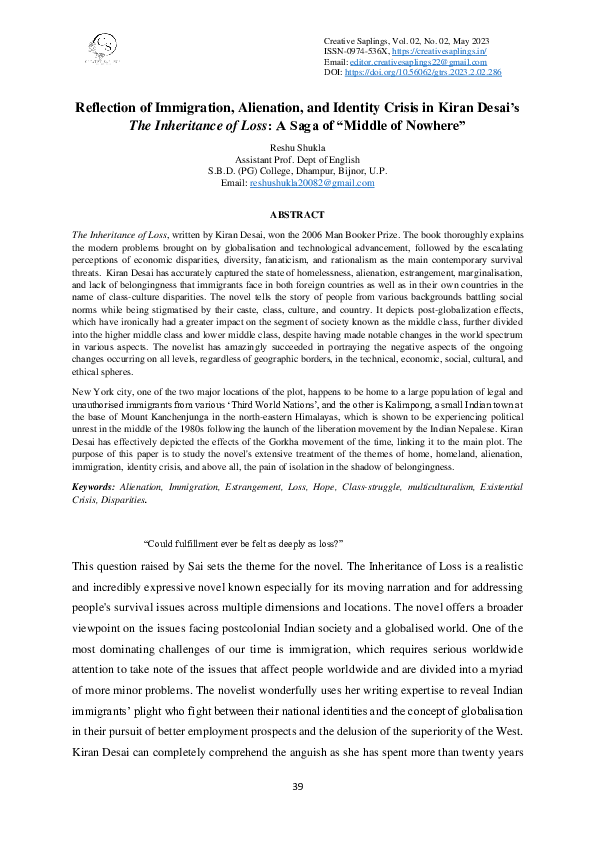 (PDF) Reflection of Immigration, Alienation, and Identity Crisis in ...