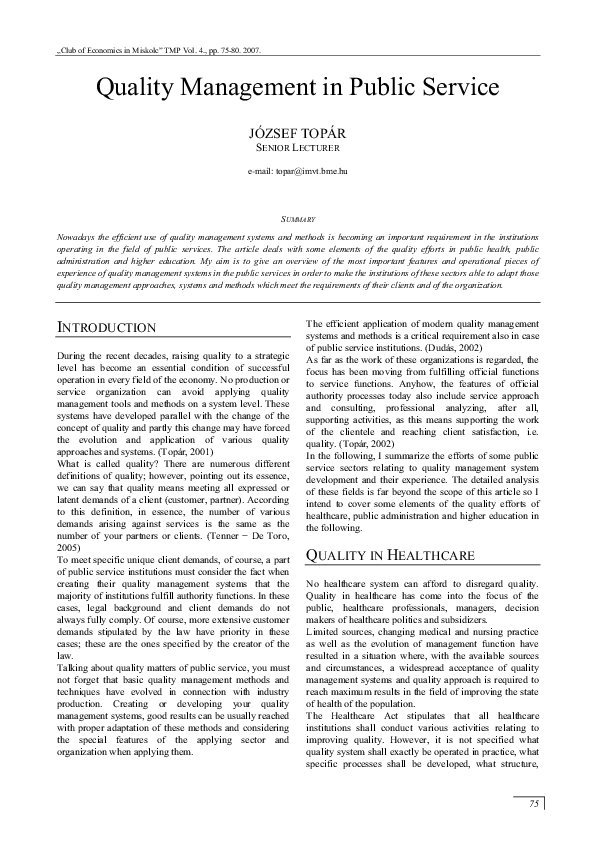 (PDF) Quality Management in Public Service