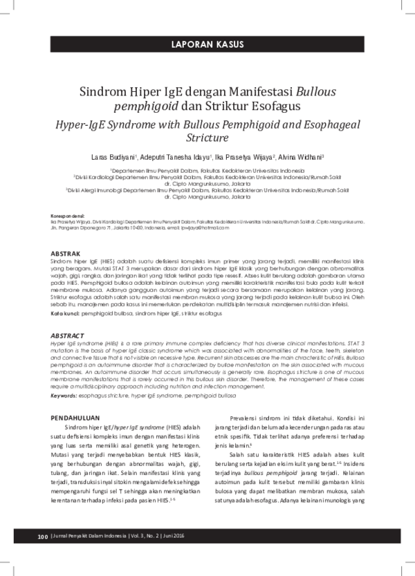 (PDF) Sindrom Hiper IgE dengan Manifestasi Bullous pemphigoid dan ...