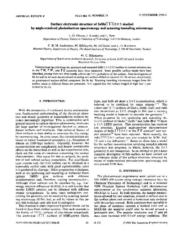 (PDF) Surface electronic structure of InSb(1¯ 1¯ 1¯)3×3 studied by ...