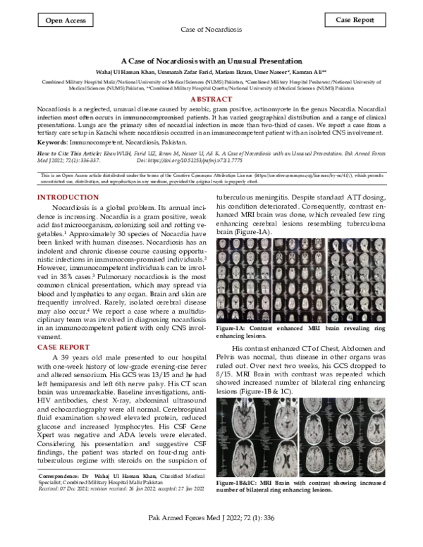 (PDF) A Case of Nocardiosis with an Unusual Presentation