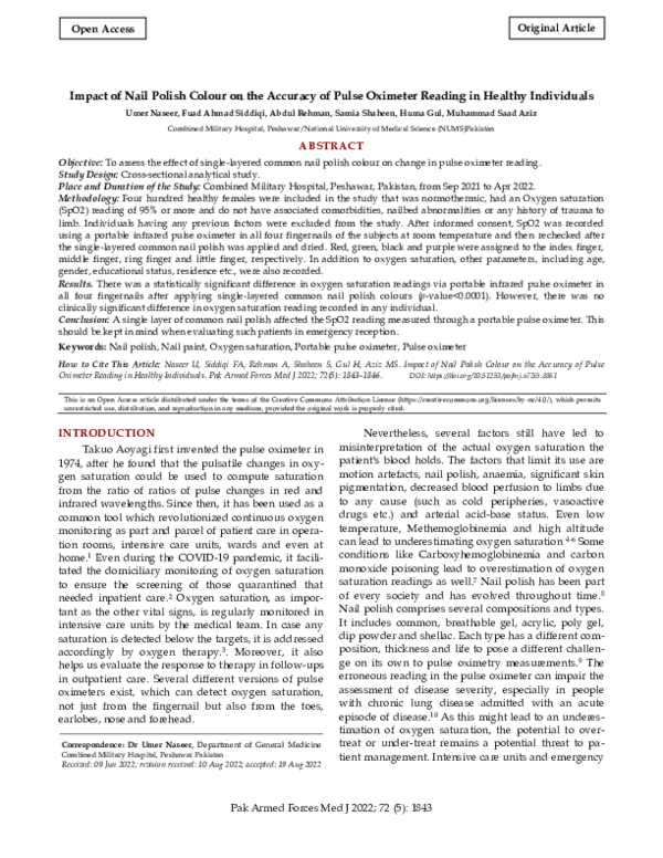 (PDF) Impact of Nail Polish Colour on the Accuracy of Pulse Oximeter ...