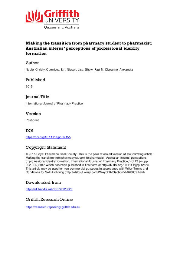 (PDF) Making the transition from pharmacy student to pharmacist ...