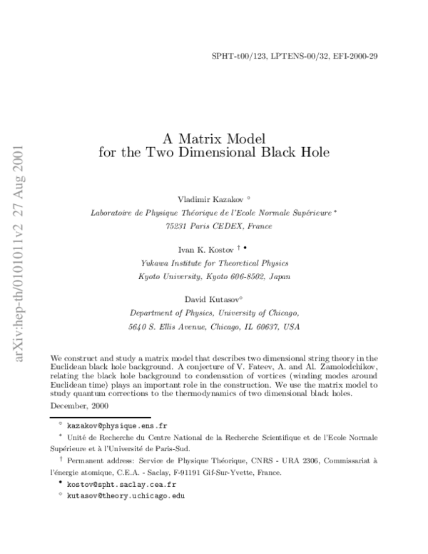 (PDF) A matrix model for the two-dimensional black hole