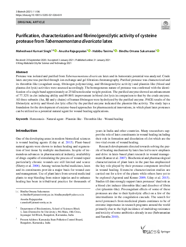 (PDF) Purification, characterization and fibrino(geno)lytic activity of cysteine protease from ...