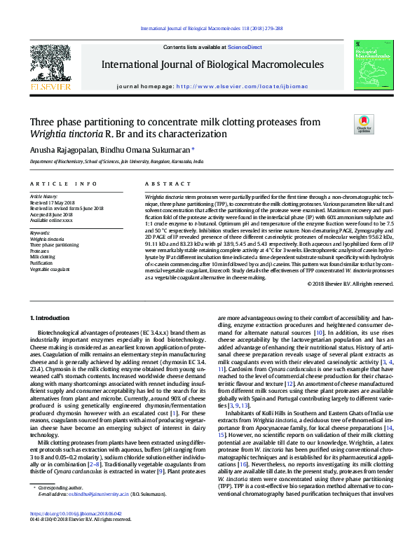 (PDF) Three phase partitioning to concentrate milk clotting proteases ...