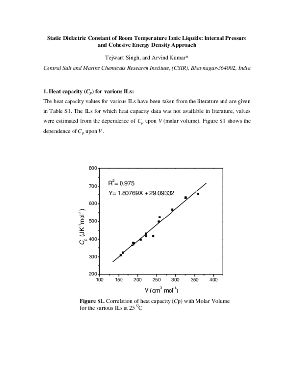 (PDF) Static Dielectric Constant of Room Temperature Ionic Liquids: Internal Pressure and ...