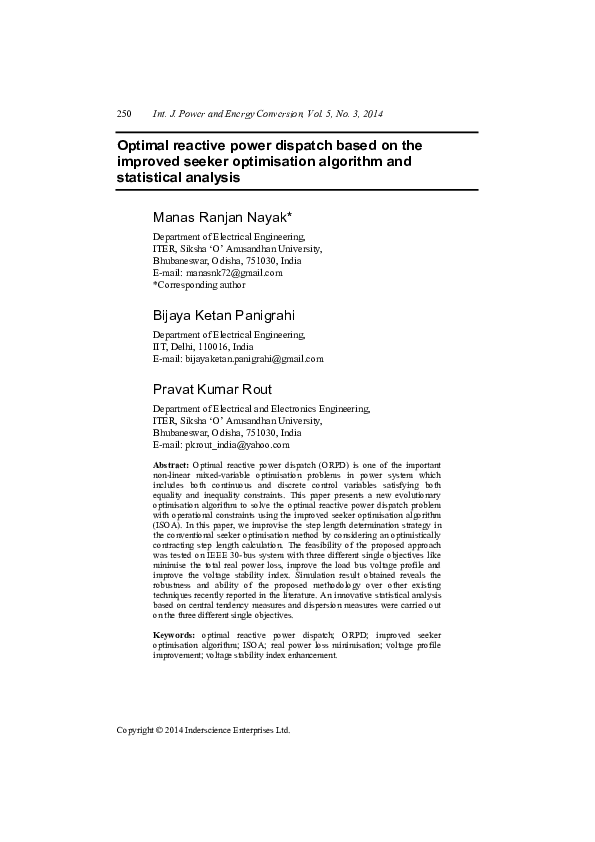 (PDF) Optimal reactive power dispatch based on the improved seeker optimisation algorithm and ...