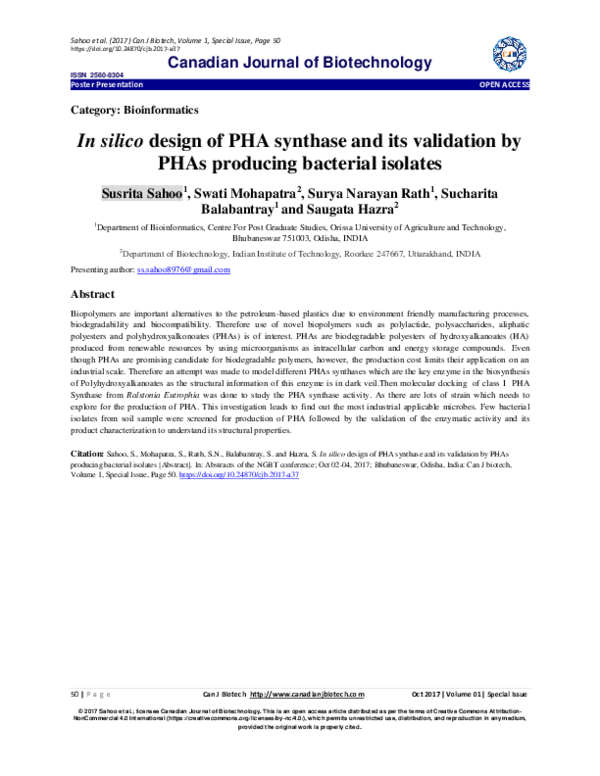 (PDF) In silico design of PHA synthase and its validation by PHAs ...