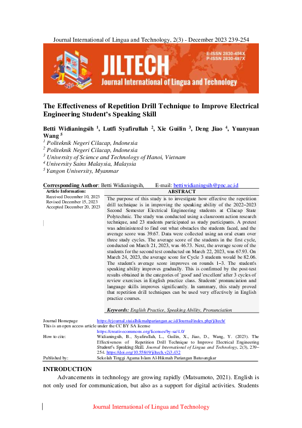 (PDF) The Effectiveness of Repetition Drill Technique To Improve ...