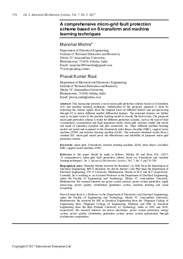 (PDF) A comprehensive micro-grid fault protection scheme based on S-transform and machine ...