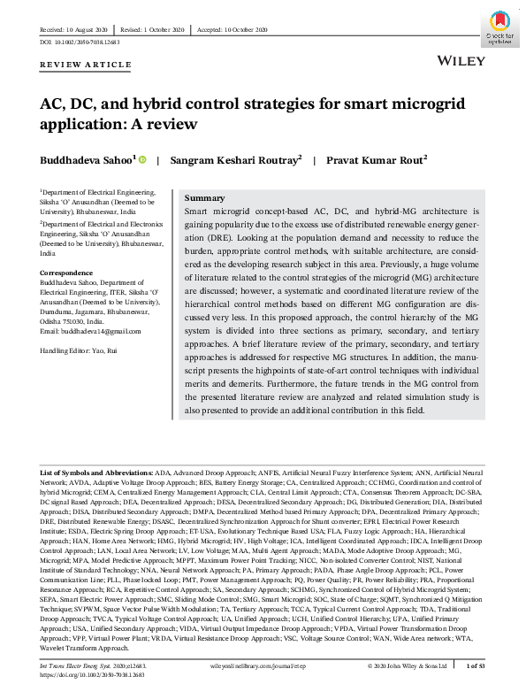 (PDF) AC,DC,and hybrid control strategies for smart microgrid application: A review