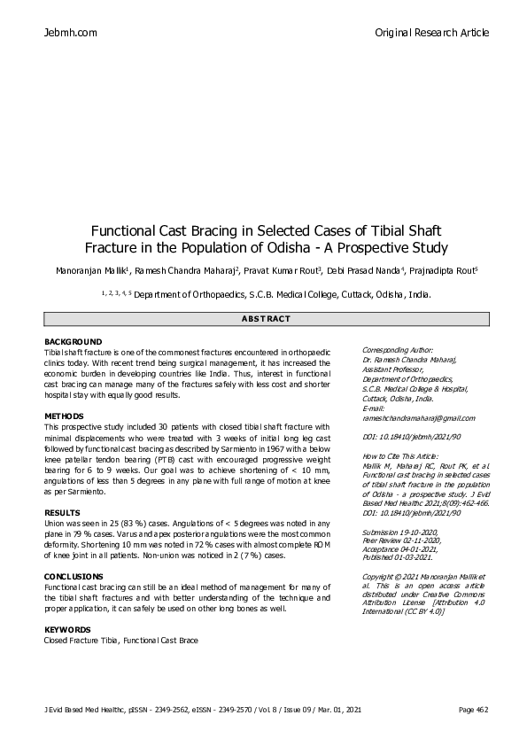 (PDF) Functional Cast Bracing in Selected Cases of Tibial Shaft ...