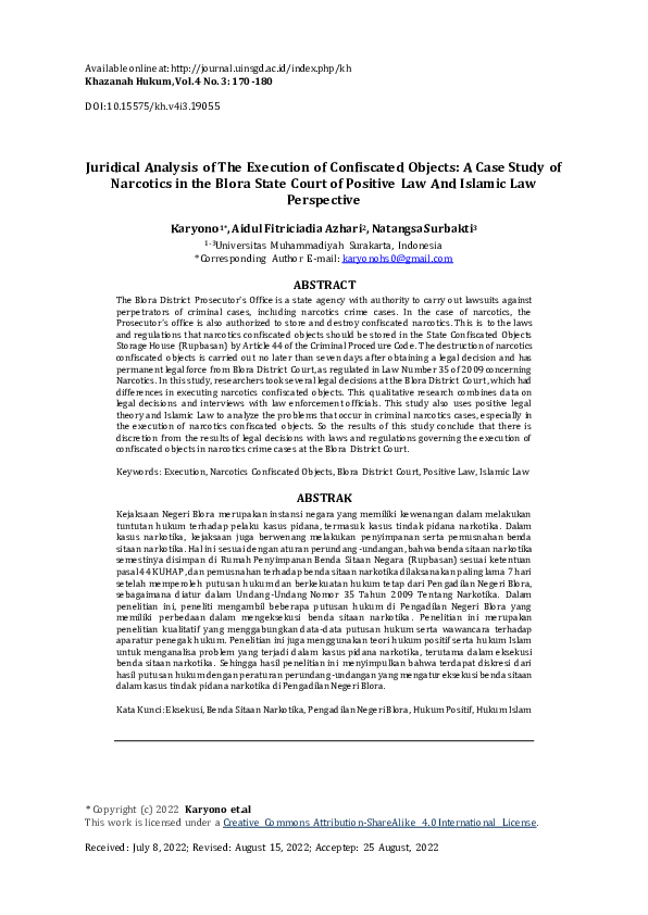 (PDF) Juridical Analysis of The Execution of Confiscated Objects: A ...