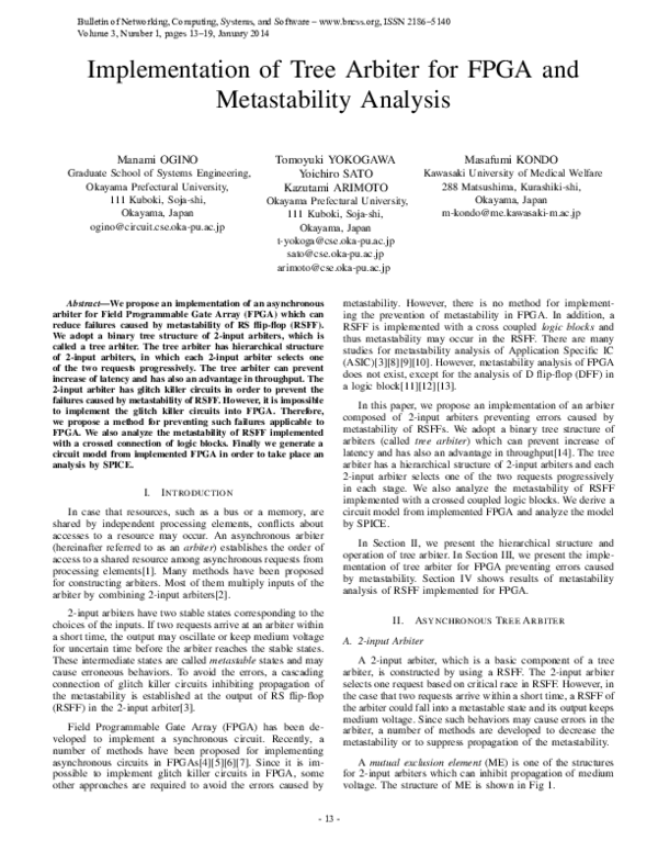 (PDF) Implementation of Tree Arbiter for FPGA and Metastability Analysis