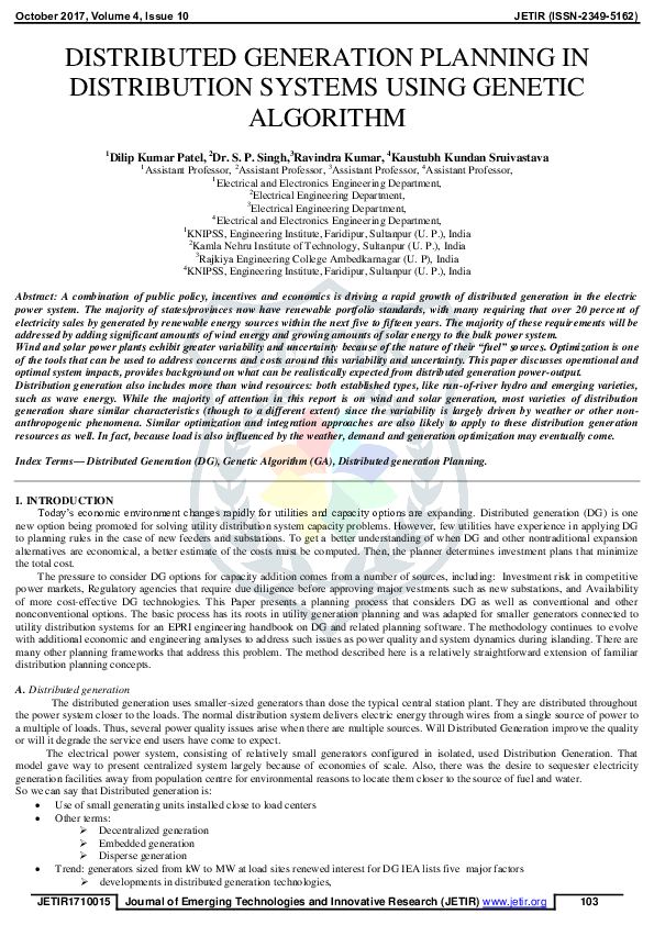 Pdf Distributed Generation Planning In Distribution Systems Using