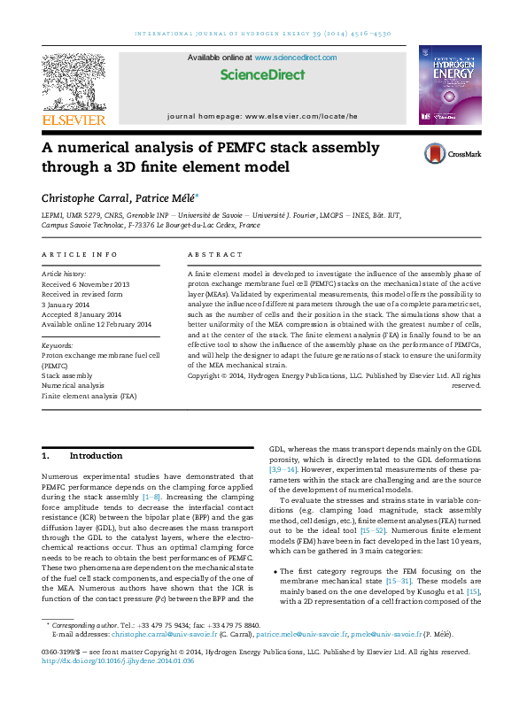 (PDF) A numerical analysis of PEMFC stack assembly through a 3D finite element model