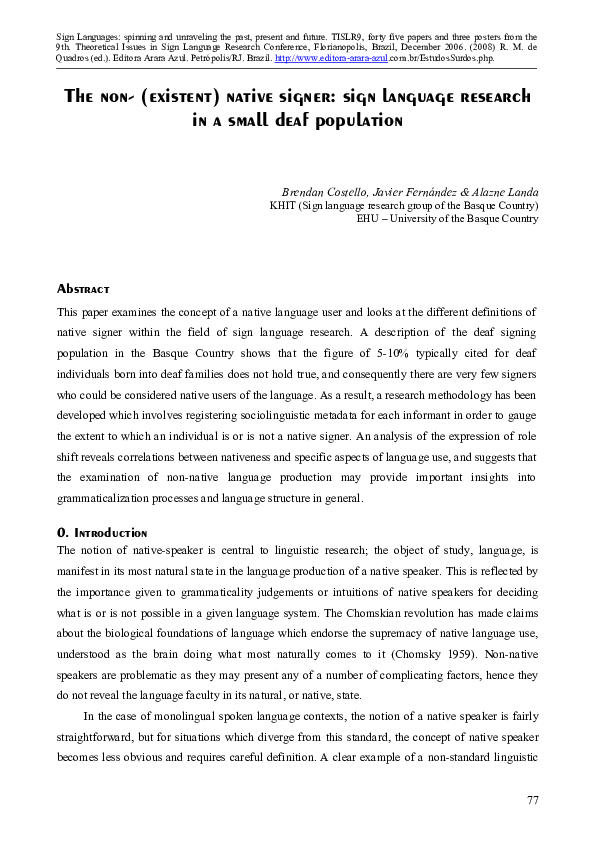 (PDF) The non-(existent) native signer: Sign language research in a ...