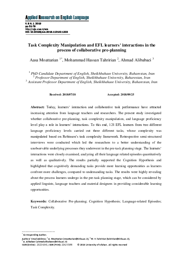 (PDF) The effect of pre-task planning on the accuracy and complexity of Iranian EFL learners ...