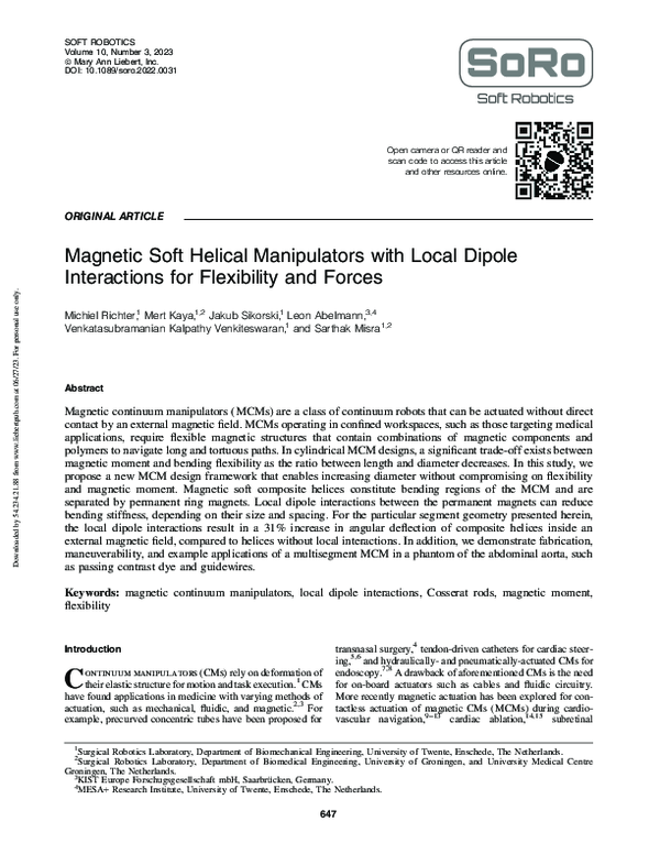 Pdf Magnetic Soft Helical Manipulators With Local Dipole Interactions