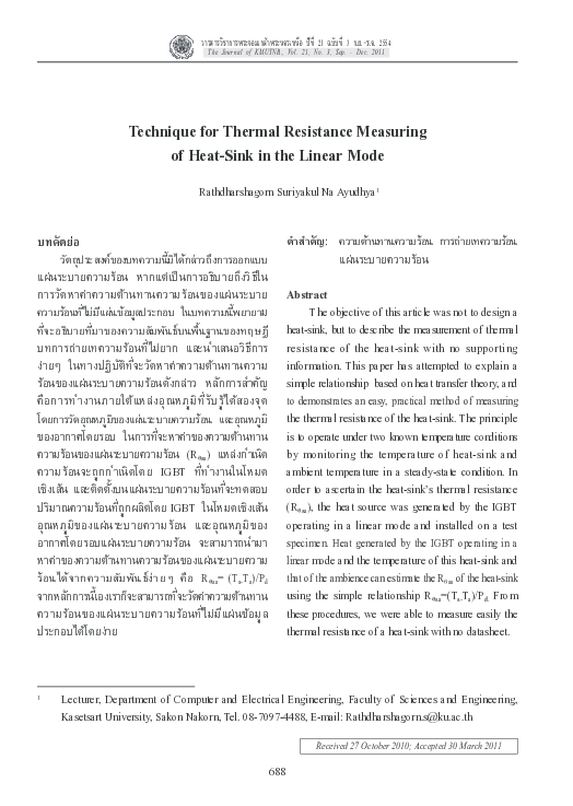 (PDF) Technique for Thermal Resistance Measuring of Heat-Sink in the ...
