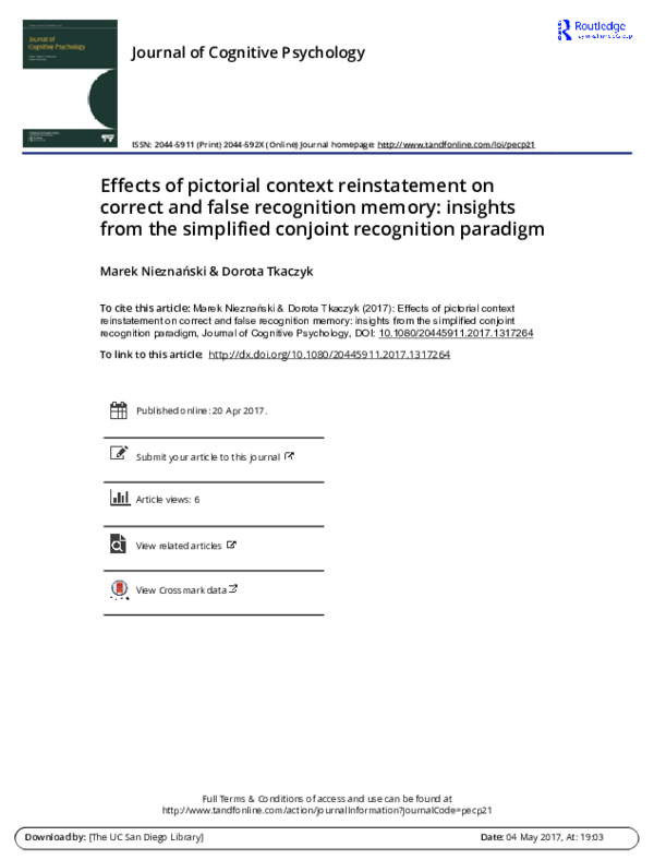 (PDF) Effects of pictorial context reinstatement on correct and false recognition memory ...