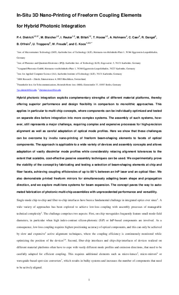 (PDF) In situ 3D nanoprinting of free-form coupling elements for hybrid ...