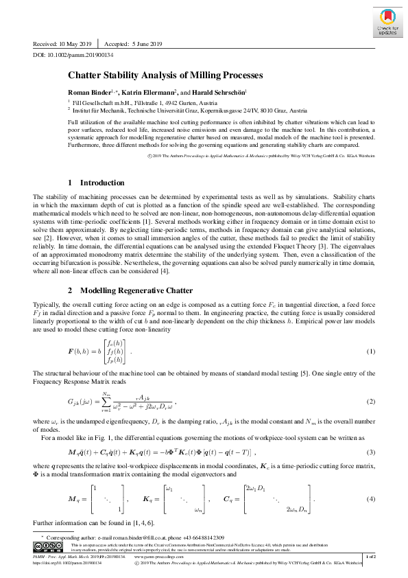 (PDF) Regenerative Chatter Stability in Milling Processes