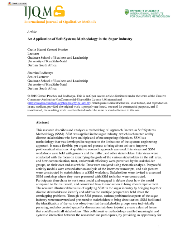 (PDF) An Application of Soft Systems Methodology in the Sugar Industry