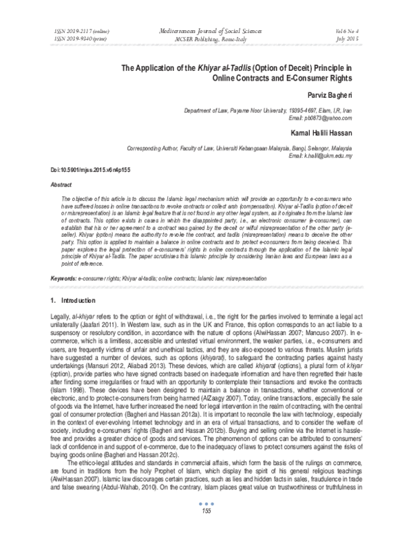 (PDF) The Application of the Khiyar al-Tadlis (Option of Deceit ...
